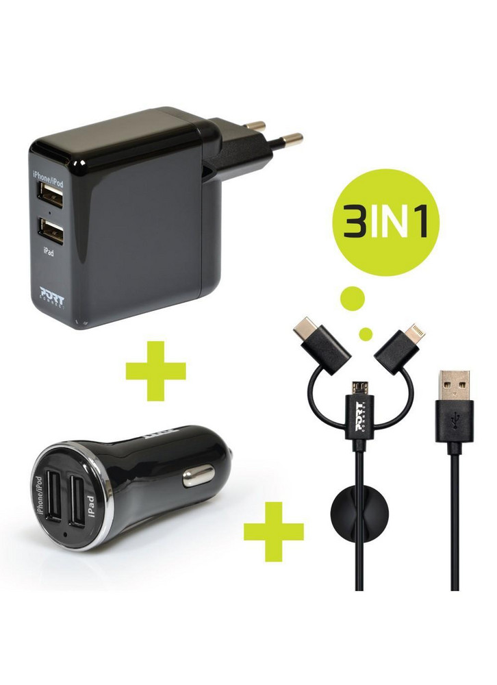 [Nuo 30.88 €] Universalus USB laidas 3IN1 su sieniniu bei automobiliniu ...