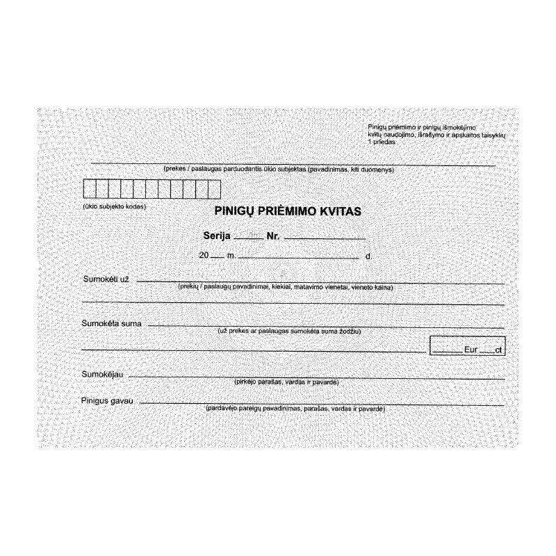 pinigu priemimo kvitas be numeracijos kaina nuo 2.00 € (11 pard.)
