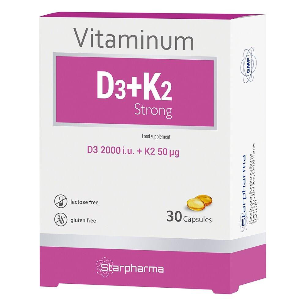 [Nuo 5.29 €] Vitaminas D3 + K2 strong, Starpharma, 30 kapsulių | Kainos.lt