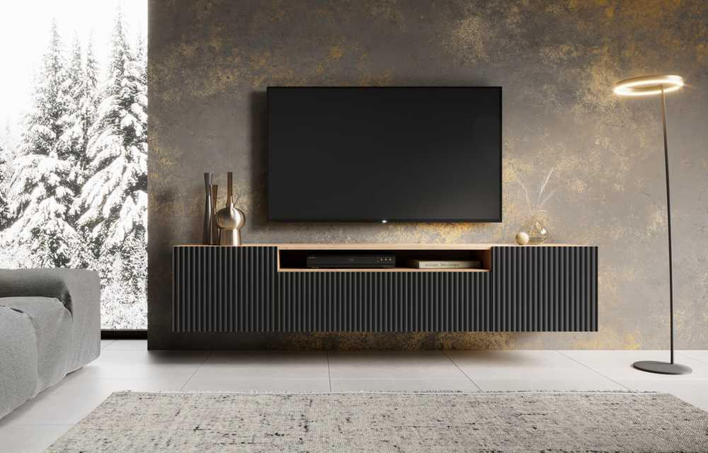 [Nuo 289 €] ADRK Furniture TV spintelė NOEMI, ąžuolas/juodas (Oak/Black) | Kainos.lt